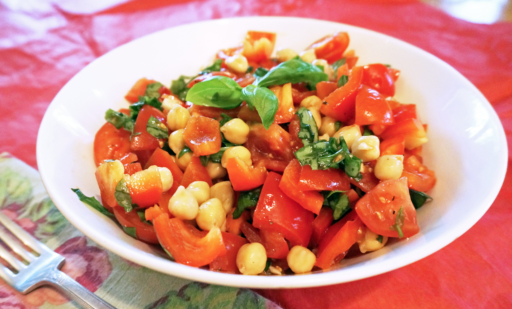 Tomato, Chickpea, and Red Pepper Salad with Fresh Basil - Jazzy ...